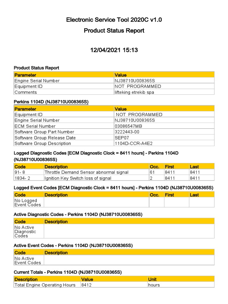 Electronic Service Tool 2020C v1.0 Product Status Report | PDF ...