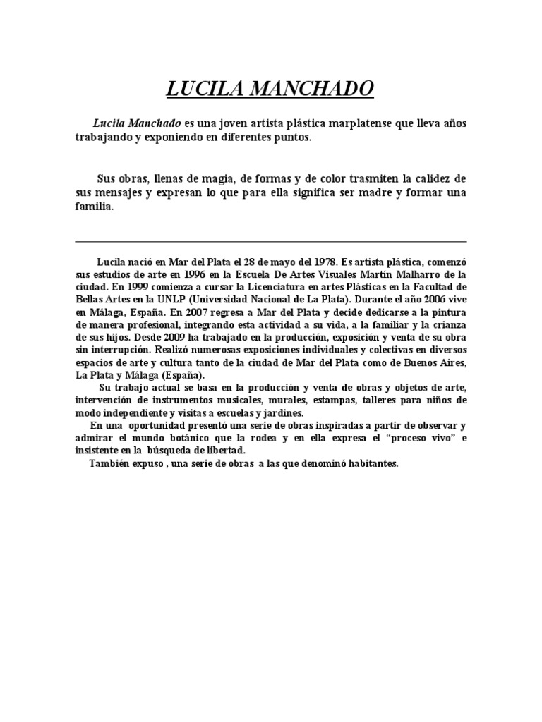 Biografía de Lucila Manchado, artista plástica | PDF