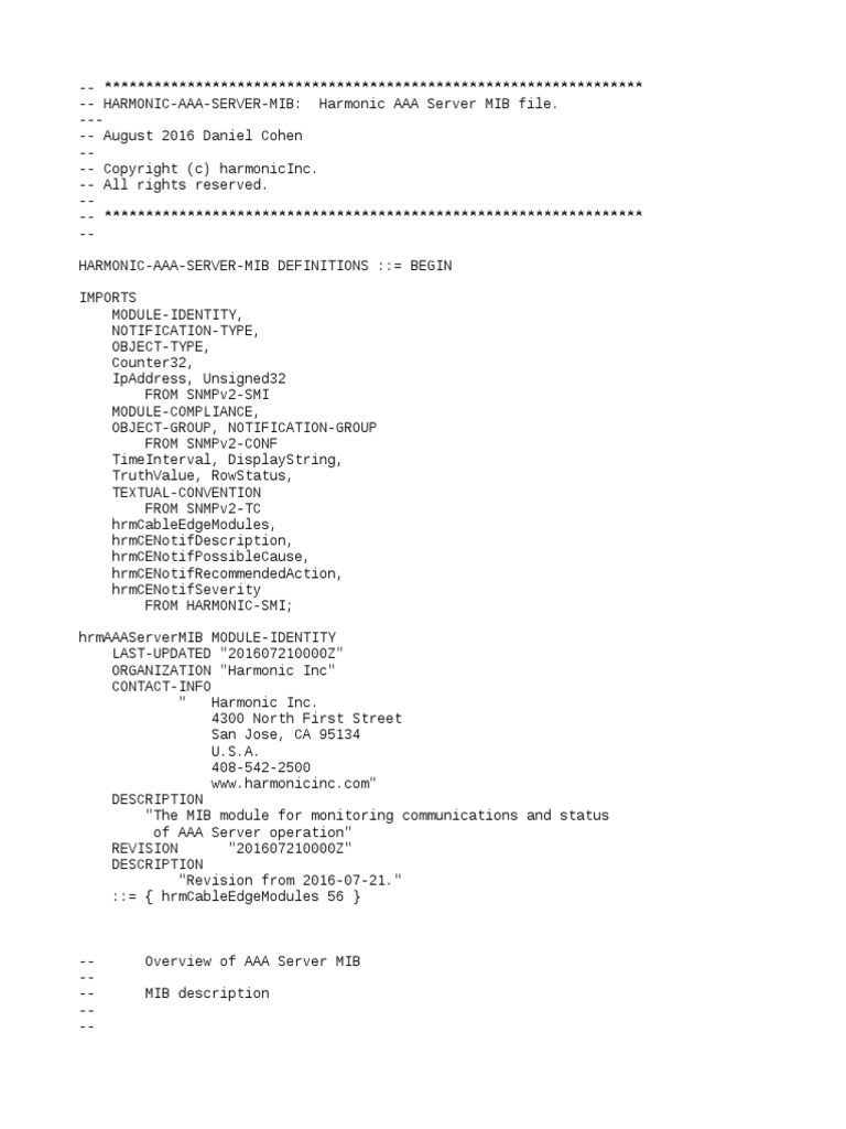 Harmonic Aaa Server Mib | PDF | Radius | Port (Computer Networking)