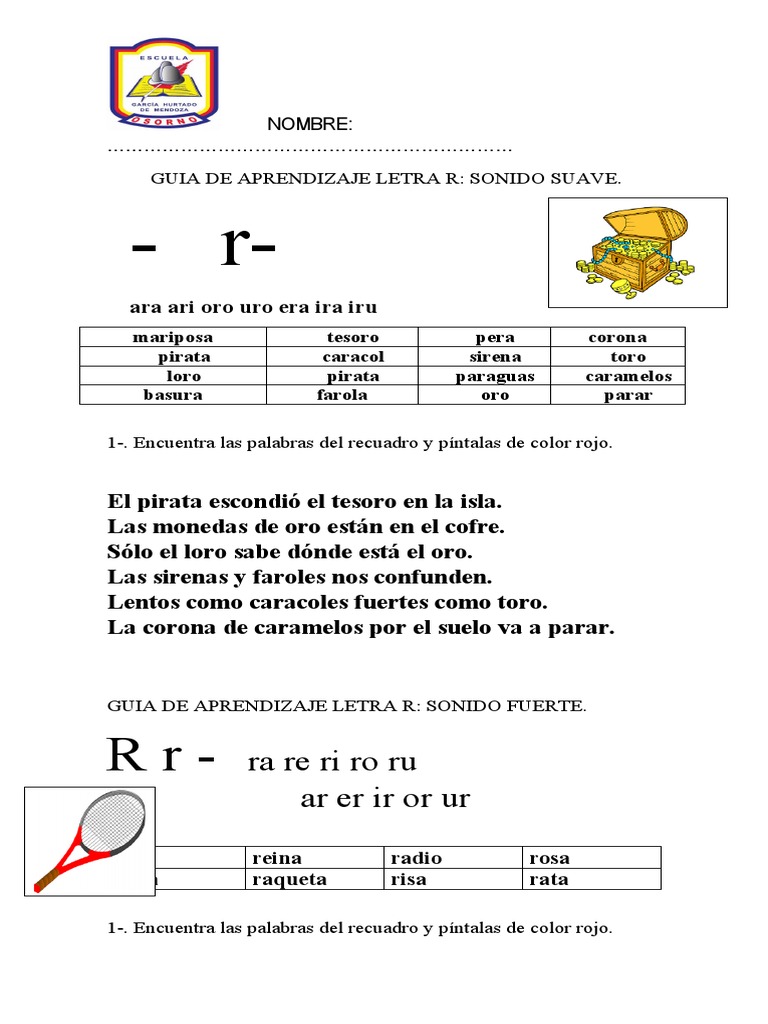 Guía de Aprendizaje Letra R | PDF