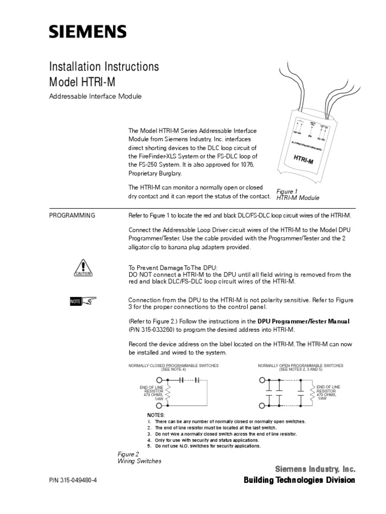 Installation Instructions for Siemens HTRI-M Addressable Interface ...