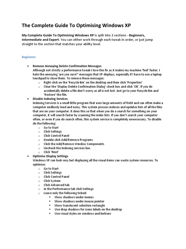 The Complete Guide To Optimising Windows XP: Beginners | PDF | Booting ...