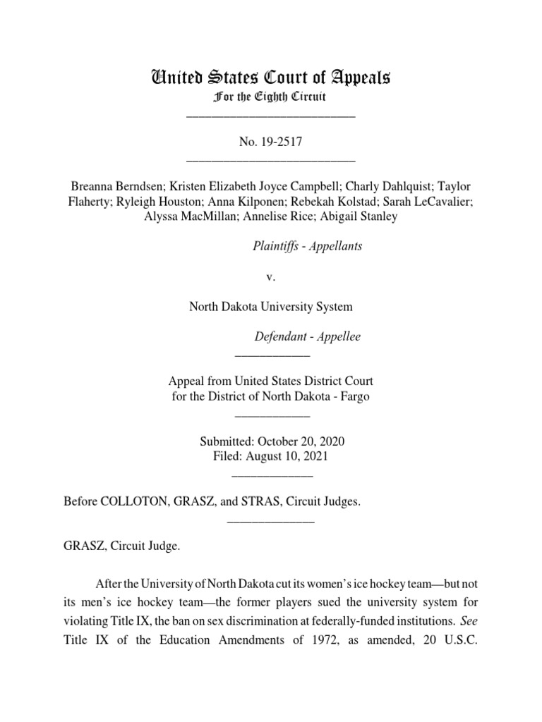 Eighth Circuit Appeal - UND Women's Hockey | PDF | Title Ix | Federal ...