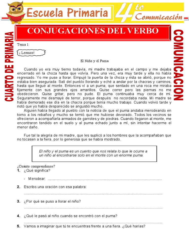 Conjugaciones Del Verbo para Cuarto de Primaria | PDF | Verbo