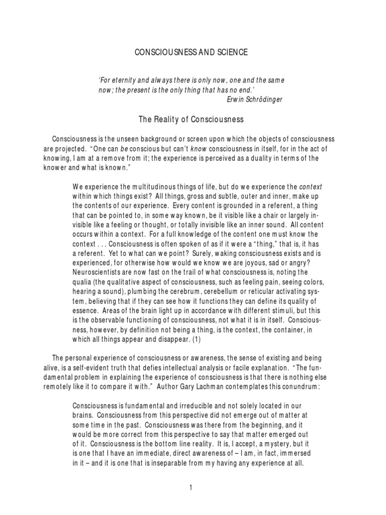 Consciousness and Science | PDF | Consciousness | Reality