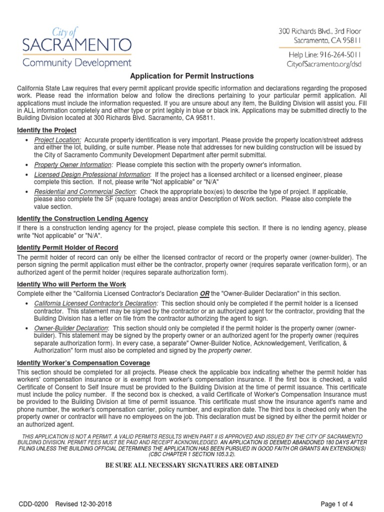 CDD 0200 Application For Building Permit Part I 12-06-2018 | PDF ...