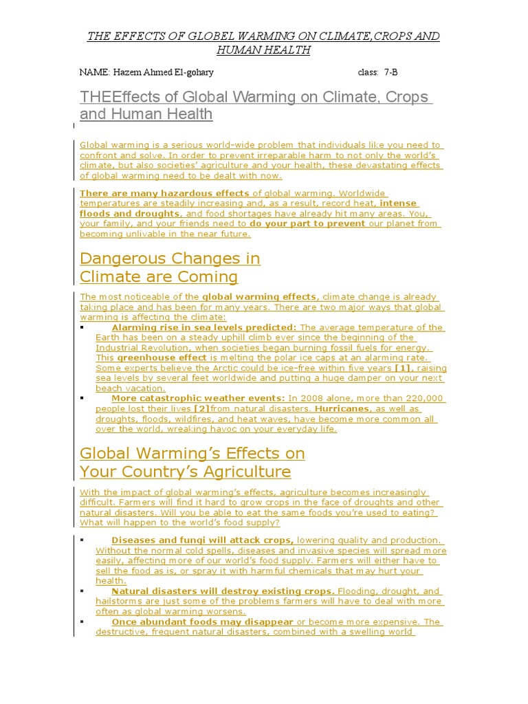 The Effects of Global Warming On Climate | PDF | Climate Change ...