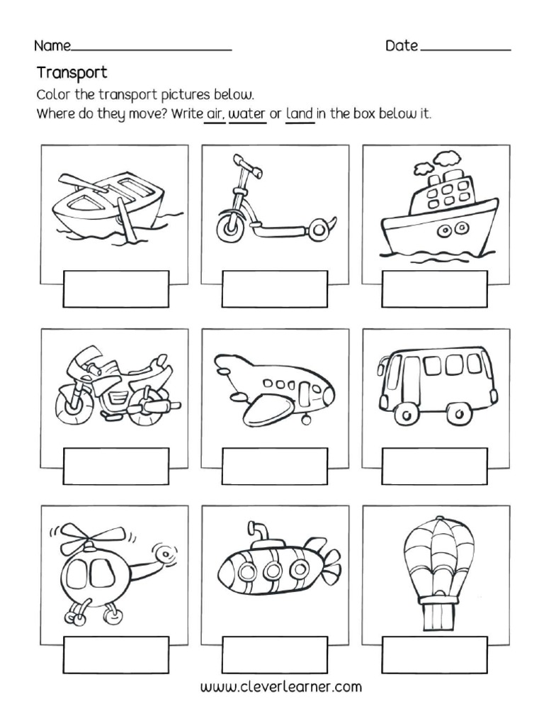 Air Water Land Transportation Worksheet For Children | PDF