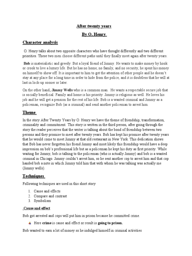 After Twenty Years by O. Henry Character Analysis | PDF