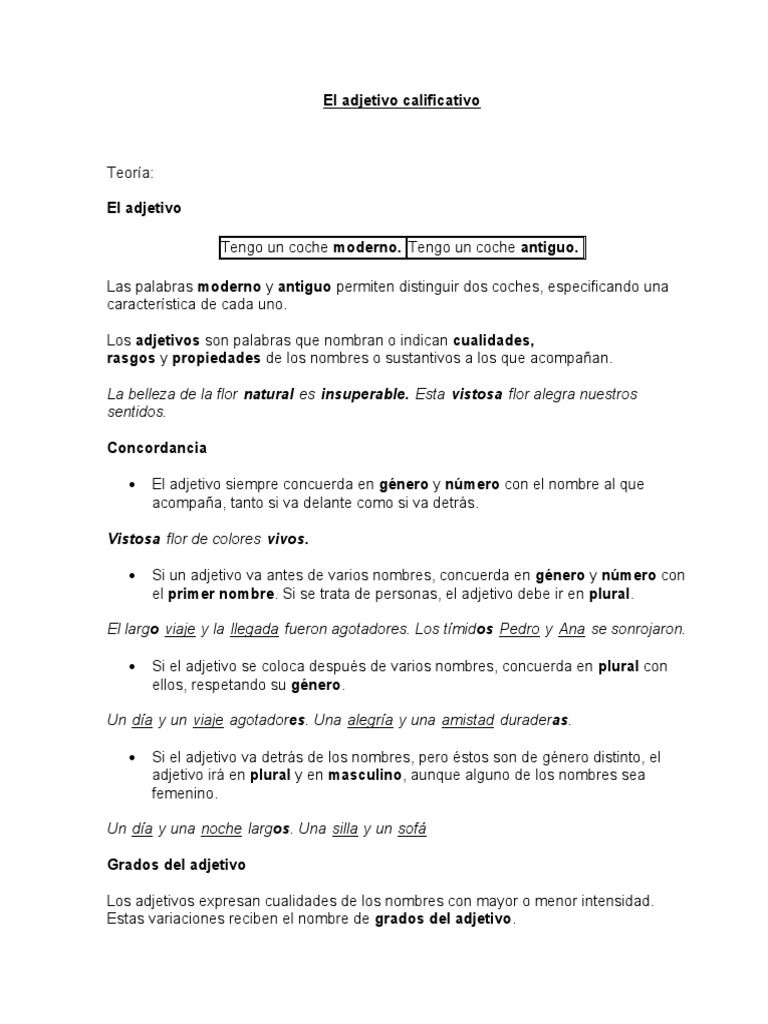 Taller Del Adjetivo | PDF | Adjetivo | Género gramatical