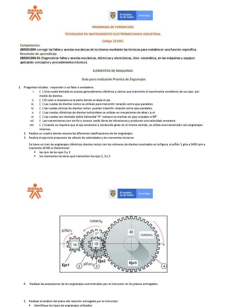 Guia para Practica de Engranajes | PDF | Engranaje | Mecanica clasica