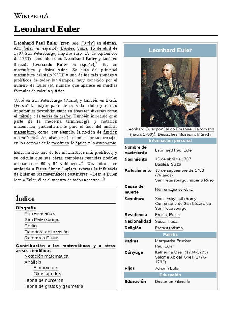 Leonhard Euler | PDF | Enseñanza de matemática | Leonhard Euler
