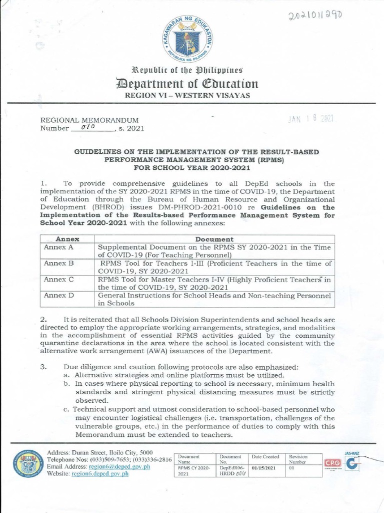 RM No. 010 S. 2021 Guidelines On The Implementation of The Result Based ... RM No. 010 S. 2021 Guidelines On The Implementation of The Result Based ...