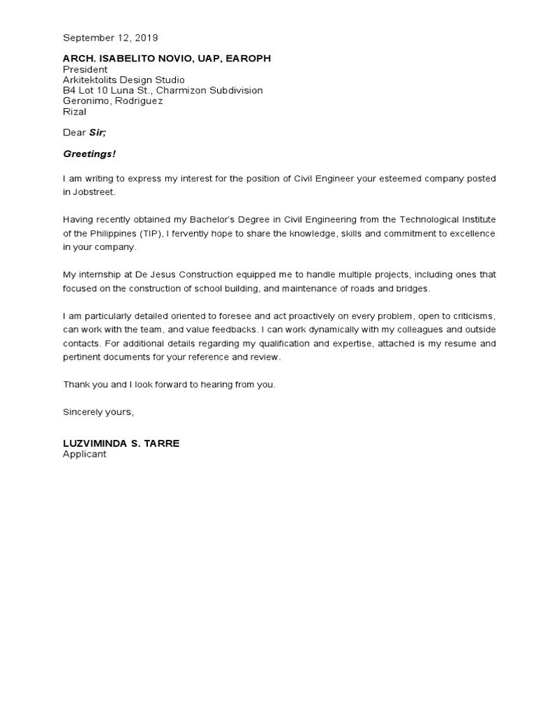 Sample Application Letter | PDF