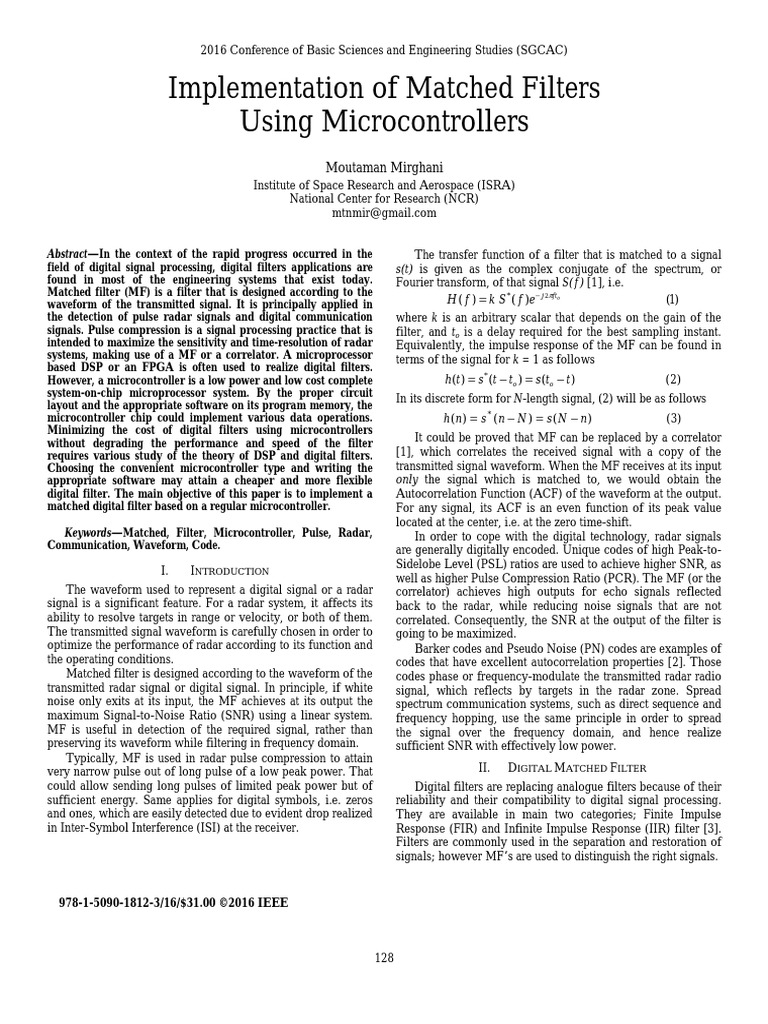 Implementation of Matched Filters | PDF | Digital Signal Processing ... Implementation of Matched Filters | PDF | Digital Signal Processing ...