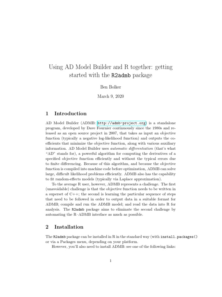 Using AD Model Builder and R Together: Getting Started With The R2admb Package | PDF ...