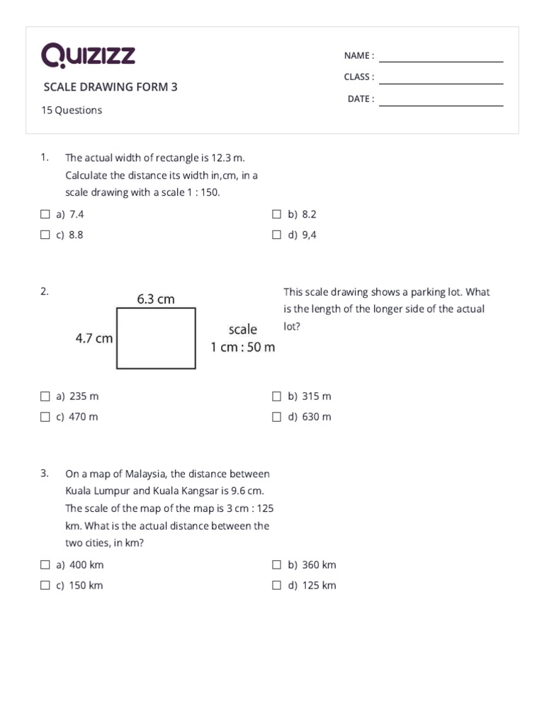 Scale Drawing Form 3 Practice Quiz | PDF | Foot (Unit) | Length