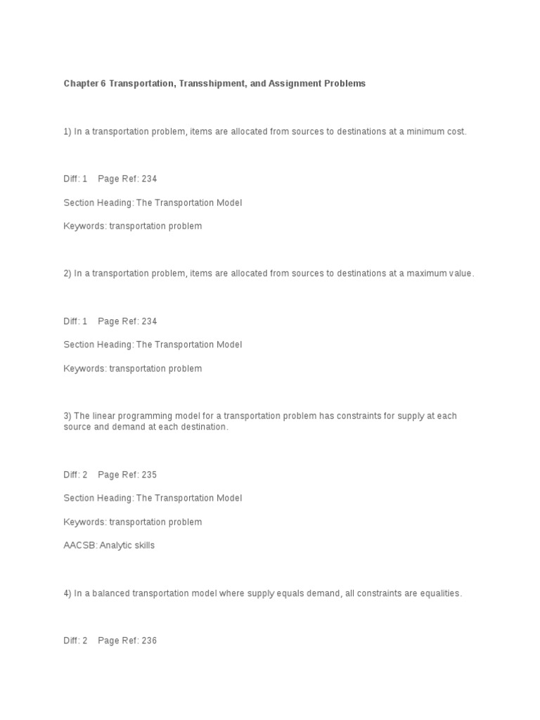 Chapter 6 Transportation, Transshipment, and Assignment Problems | PDF | Linear Programming ...