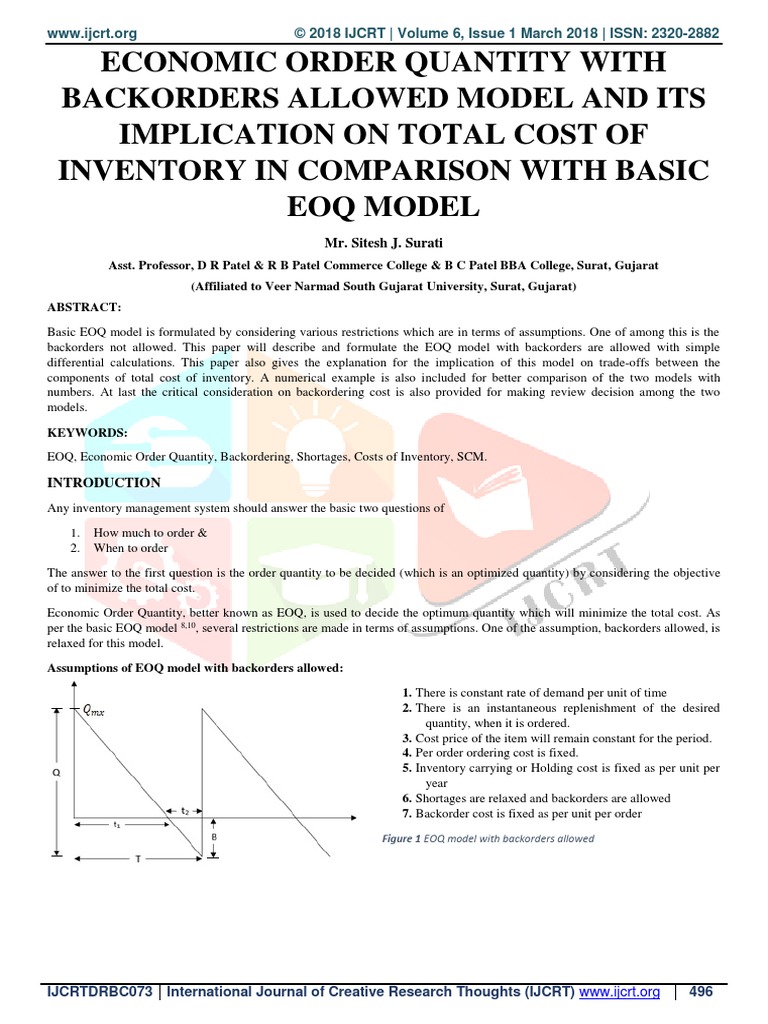 Economic Order Quantity With Backorders Allowed Model and Its ...