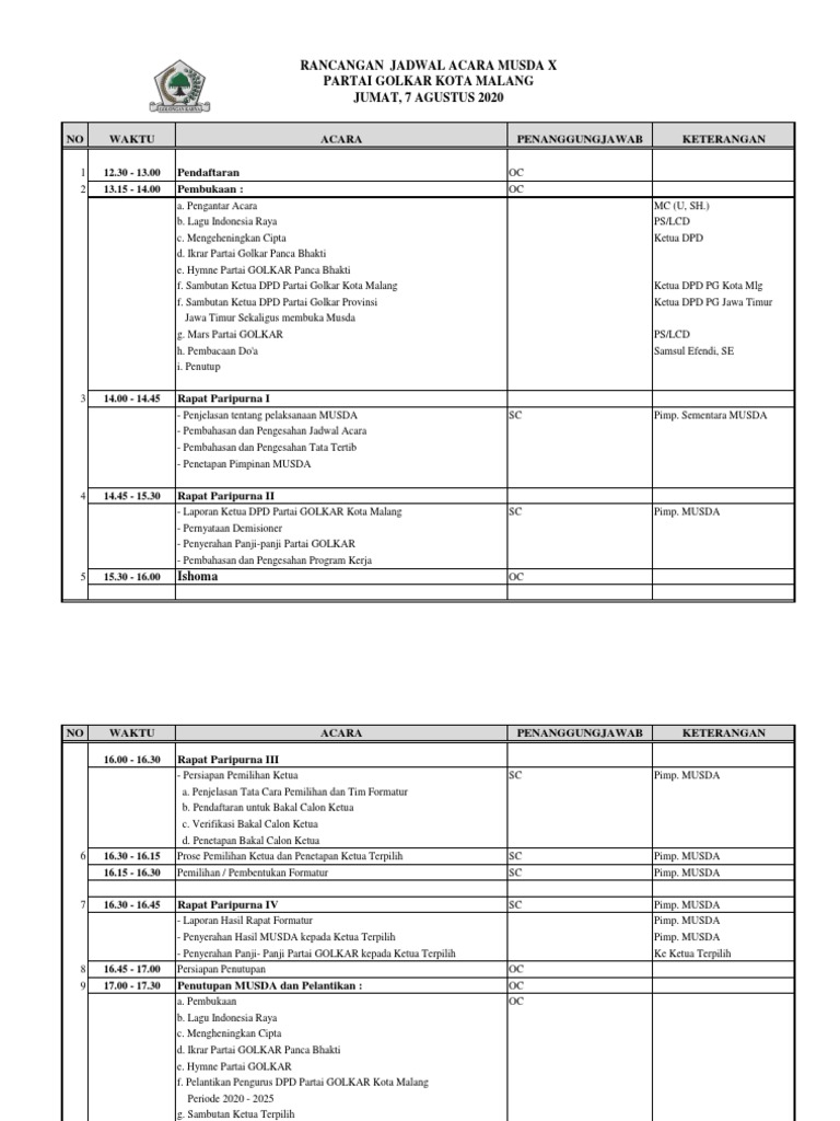 Jadwal Acara Musda X | PDF