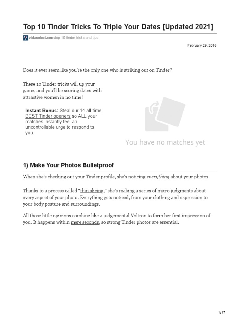 Top 10 Tinder Tricks To Triple Your Dates Updated 2021 | PDF | Tinder ...