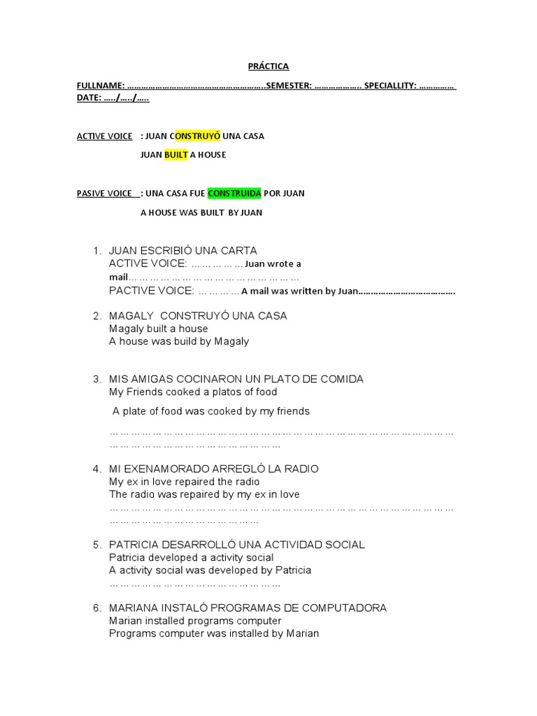 Práctica 01 Active and Pasive Voice-1 | PDF | Home & Garden