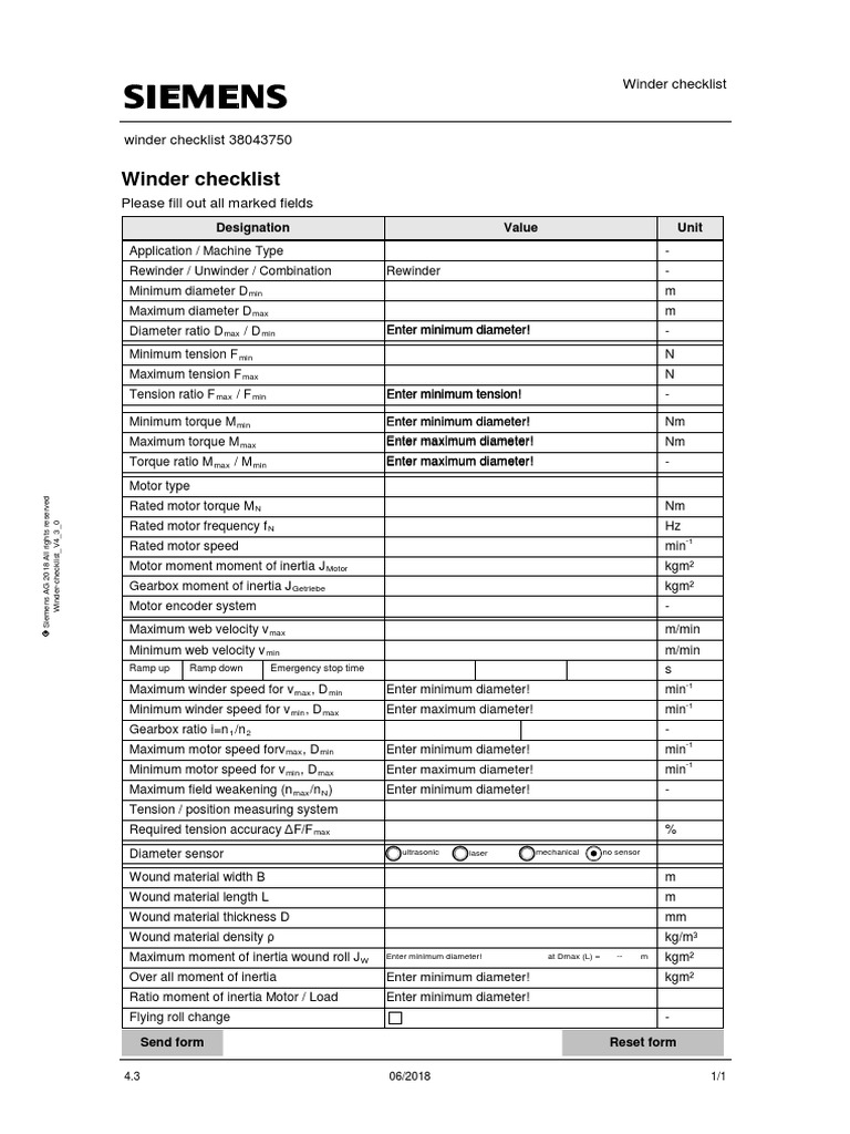Winder-Checklist V4 3 0 | Download Free PDF | Electric Motor | Equipment
