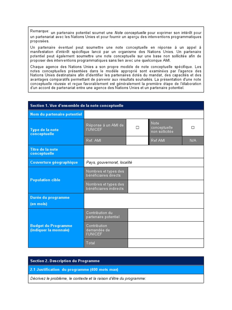Note conceptuelle pour partenariat UNICEF | PDF | Fonds des Nations ...