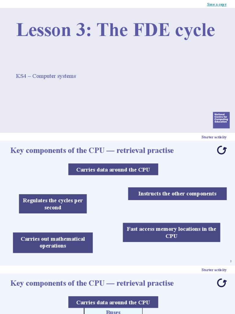Lesson 3: The FDE Cycle: KS4 - Computer Systems | PDF | Central Processing Unit | Computer Data ...