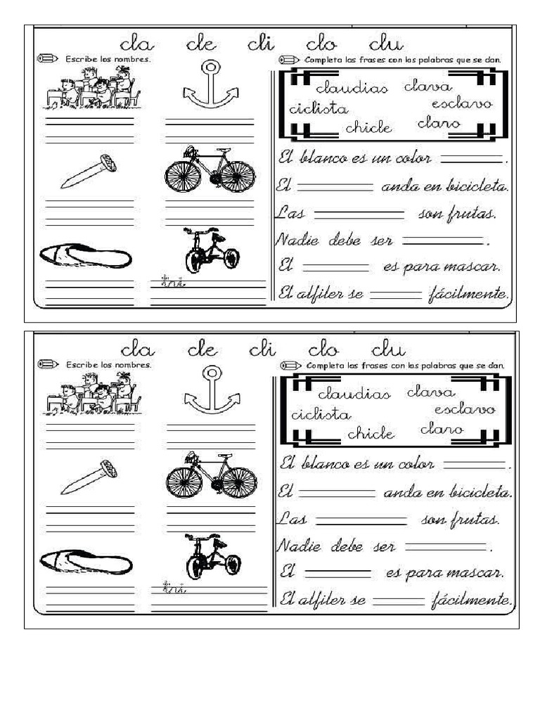 Actividades Con Cla - Cra-Bra - DR - GR - GL - TR - TL - PR - PR | PDF