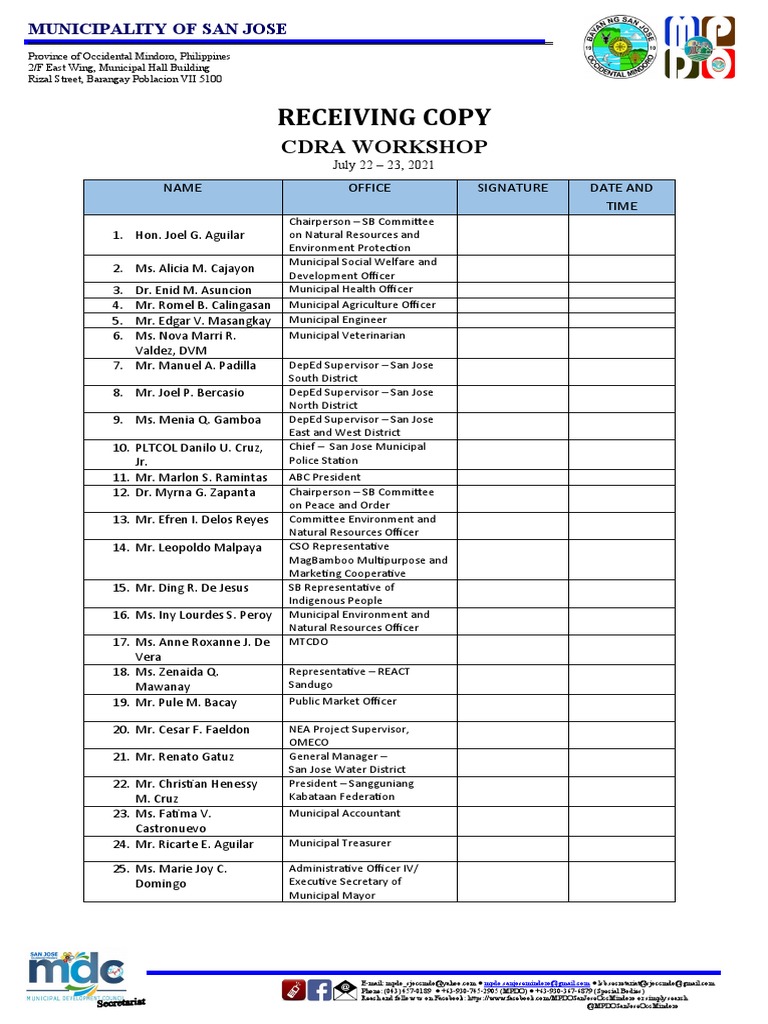Receiving Copy: Cdra Workshop | PDF | Philippines