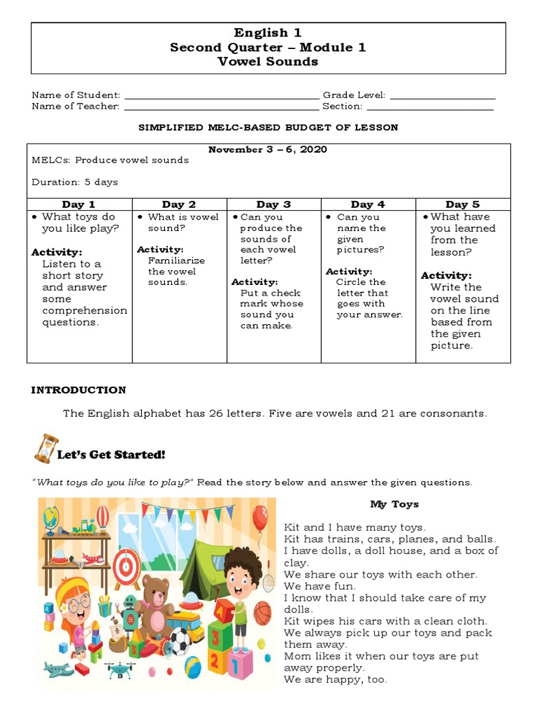 Vowel Sounds Lesson Plan for English 1 | PDF | English Language | Alphabet