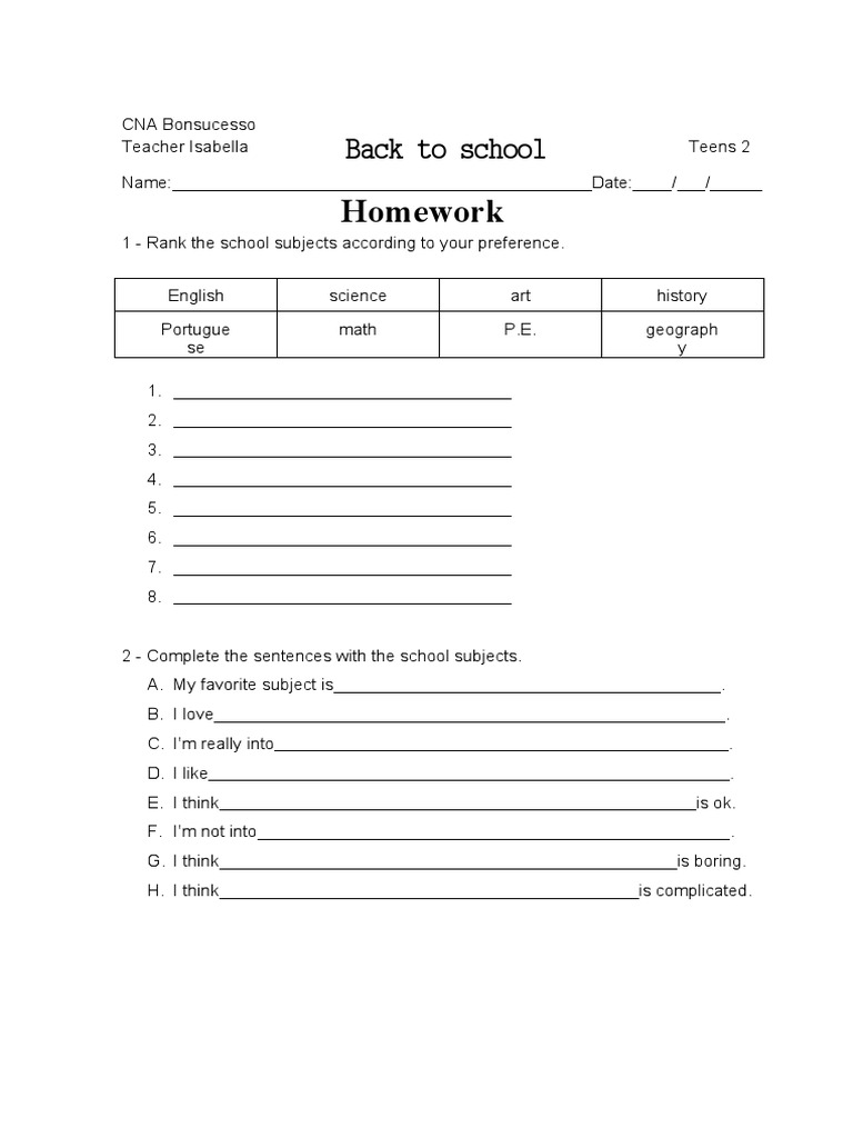 Homework - Teens 2 - Unit 0 | PDF