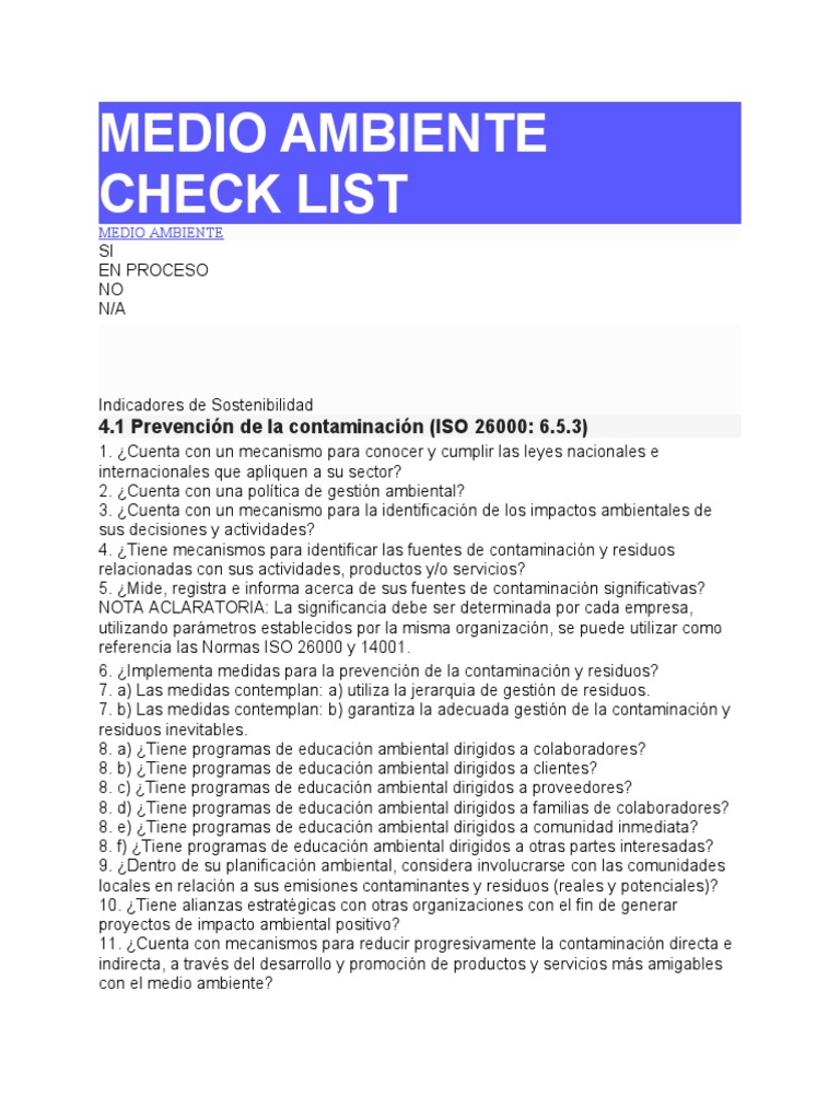 07.07 1 Medio Ambiente Check List | PDF | Gases de efecto invernadero ...