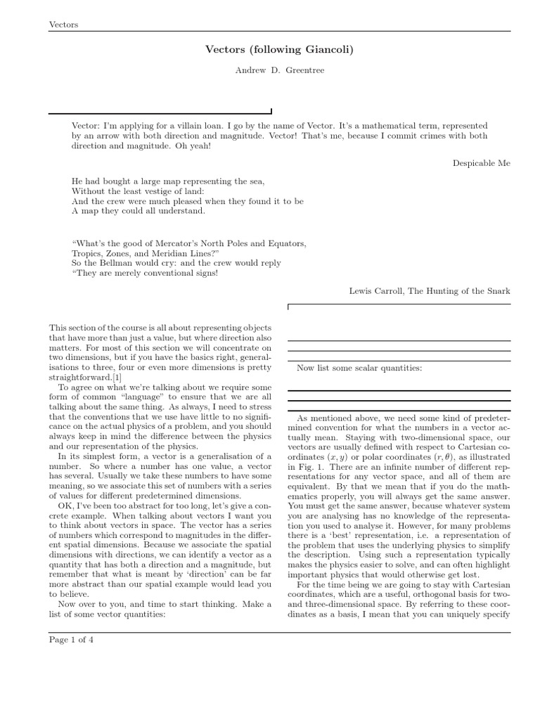 Vectors Following Giancoli Pdf Euclidean Vector Coordinate System
