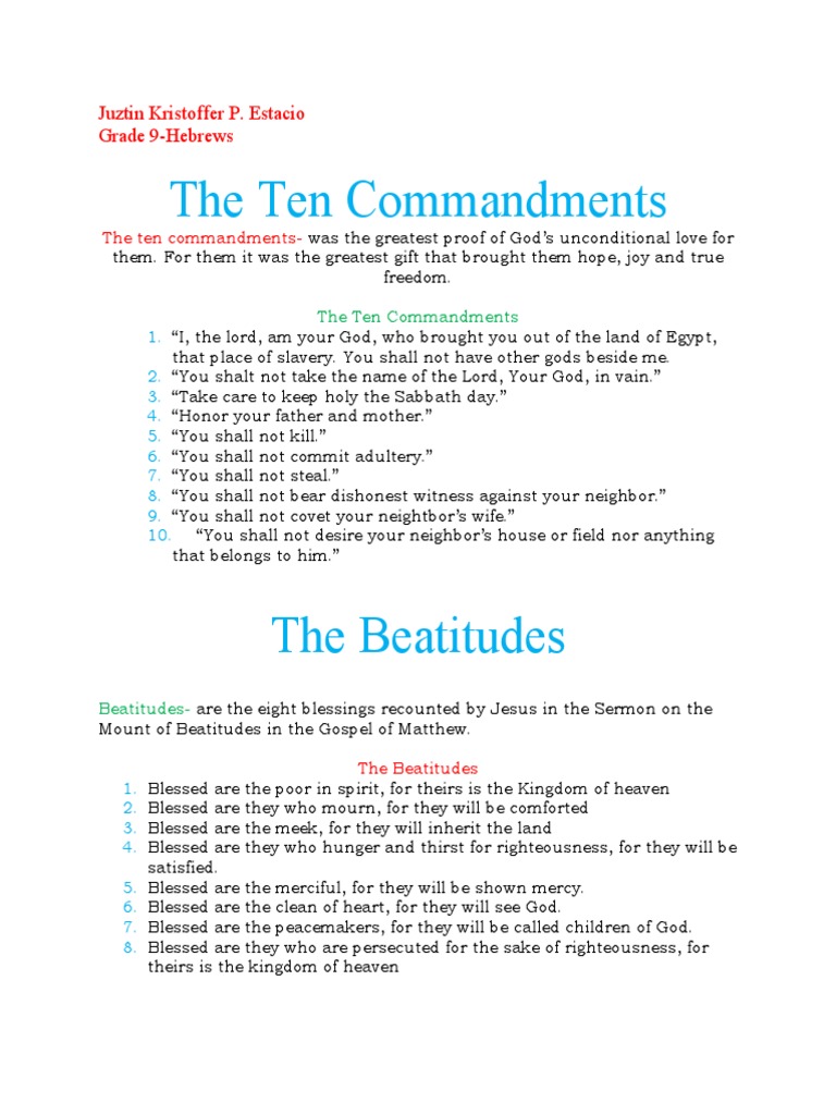Beatitudes and The Ten Commandments by Juztin Estacio | PDF