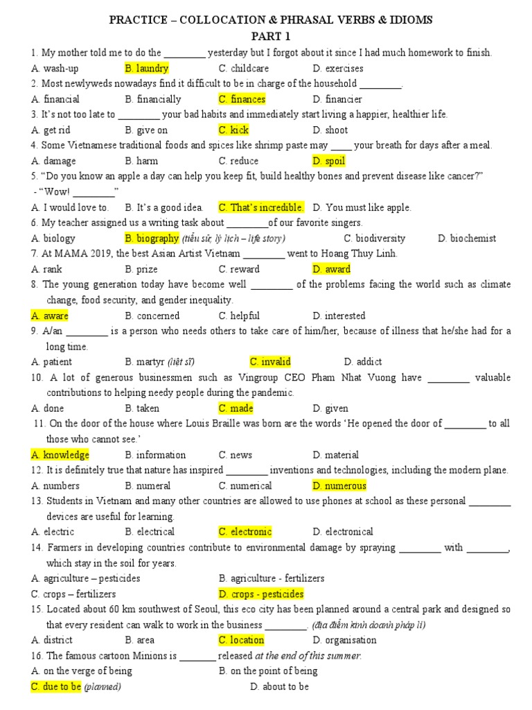 Collocation, Phrasal Verbs, Idioms | PDF | Agriculture