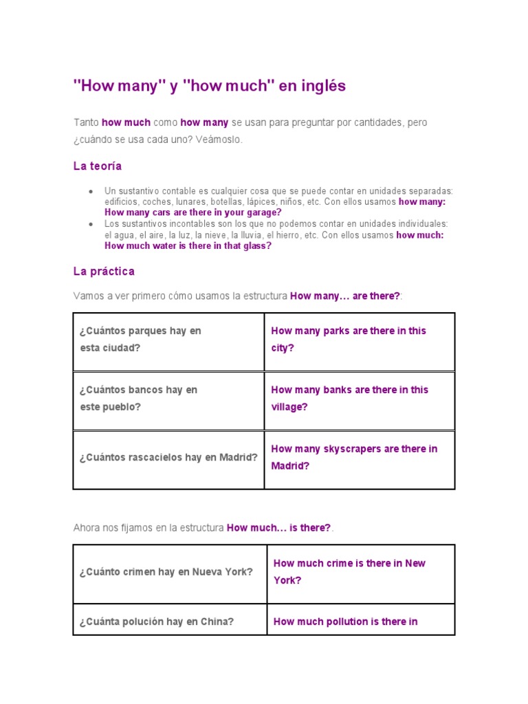 Uso de "how much" y "how many" | PDF | Morfología Lingüística | Lingüística