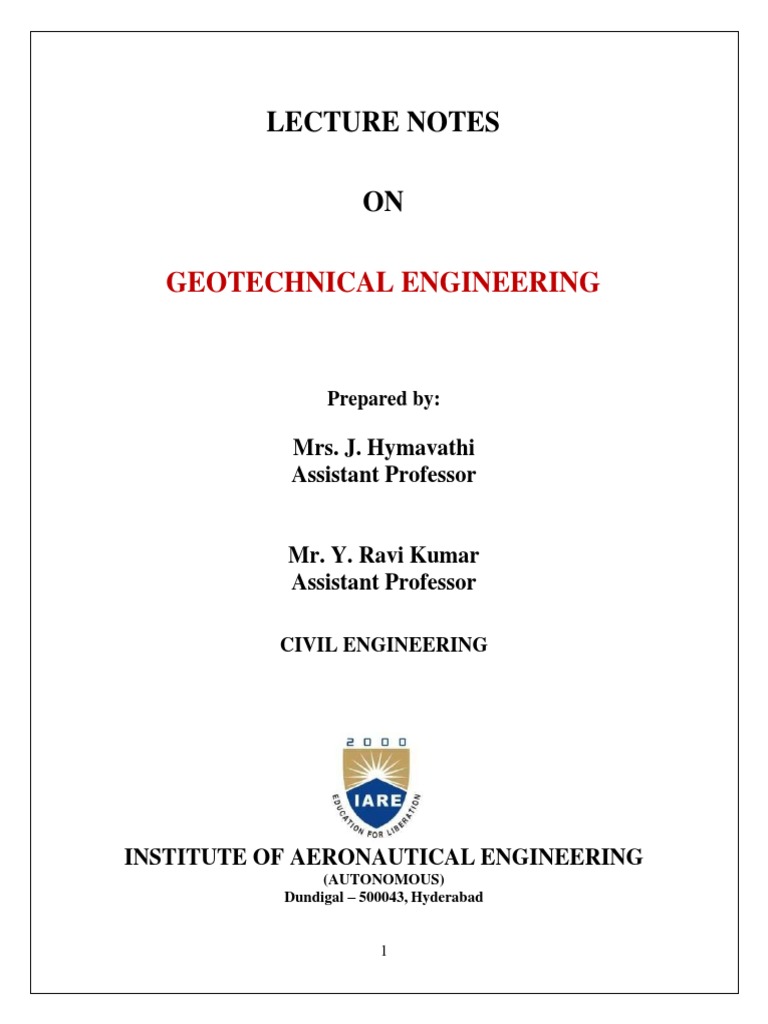 Geotechnical Engineering: Lecture Notes | PDF | Soil Mechanics | Rock ...