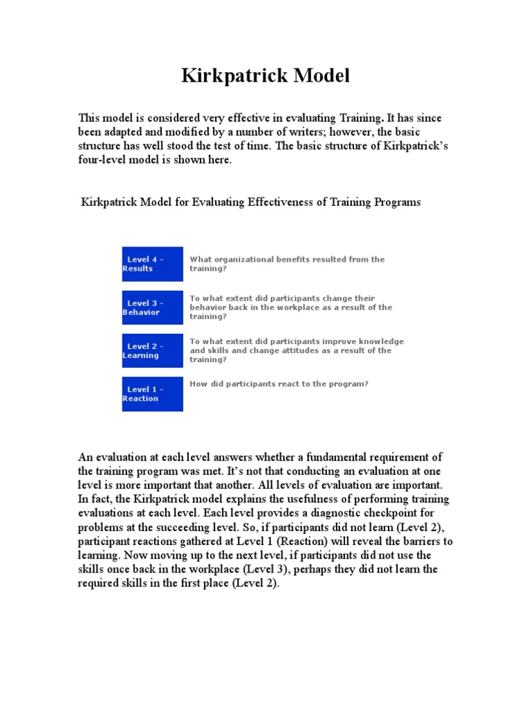 Kirkpatricks Model | PDF | Evaluation | Focus Group