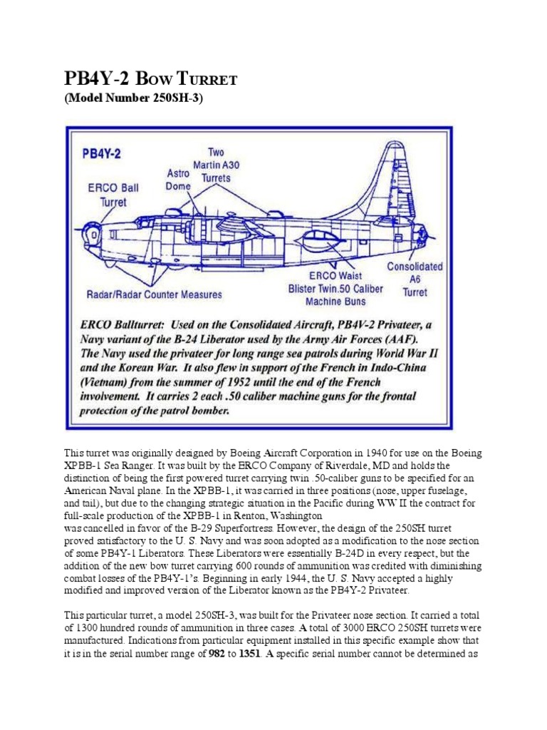 Pb4y-2 Bow Turret | PDF | Consolidated B 24 Liberator | Gun Turret