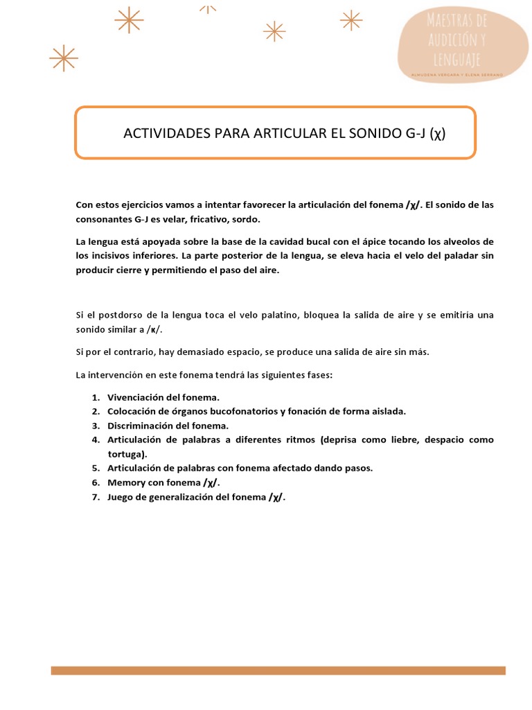 Fonema G-J Actividades para Articulacion | PDF | Fonética | Lingüística