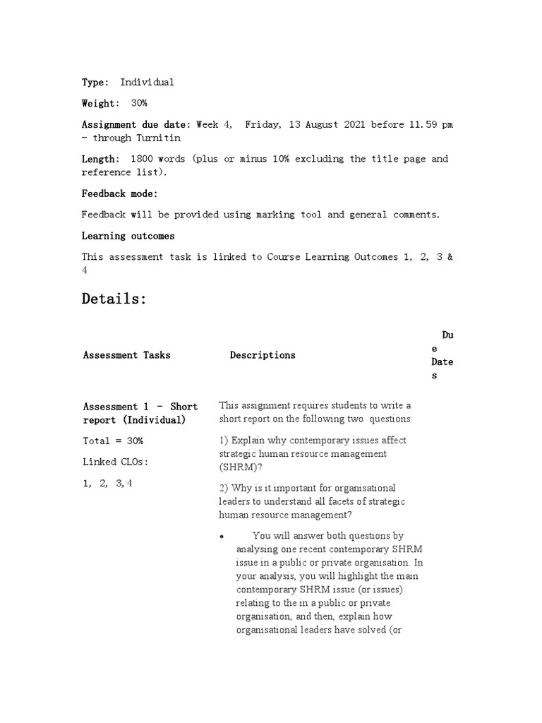 Asignment 1 | PDF | Human Resource Management | Rubric (Academic)