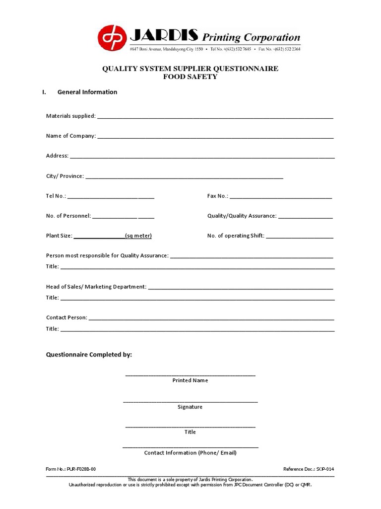Food Safety Questionnaire | PDF | Food Safety | Foods