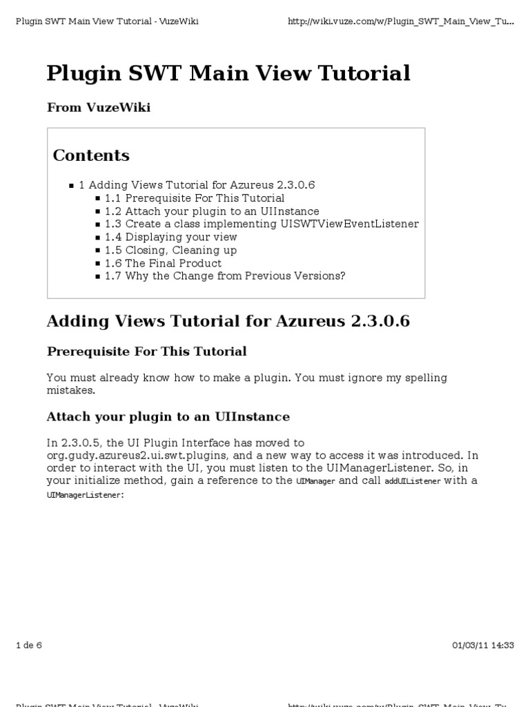 Plugin SWT Main View Tutorial: From Vuzewiki | PDF | Software ...