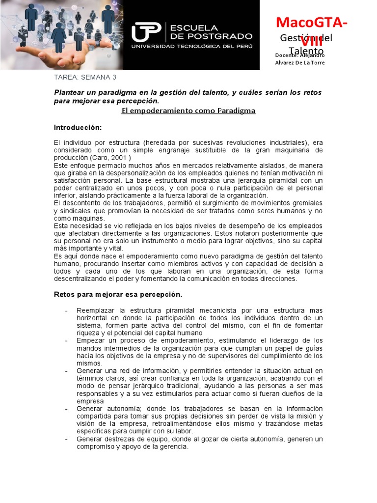 Tarea 3 Gestion Del Talento | PDF | Empoderamiento | Gestión del talento Tarea 3 Gestion Del Talento | PDF | Empoderamiento | Gestión del talento