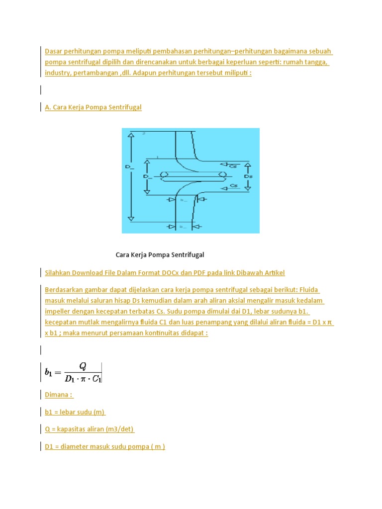 Dasar Perhitungan Pompa Meliputi Pembahasan Persamaan Perhitungan | PDF