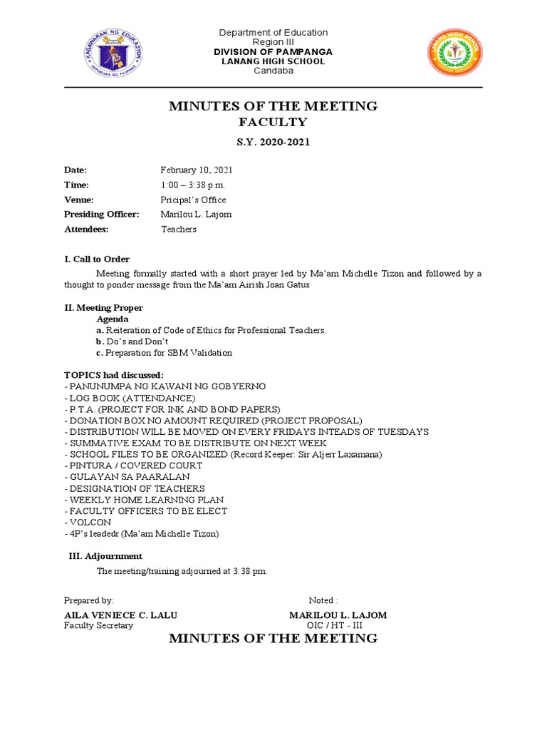 Minutes of The Meeting | PDF