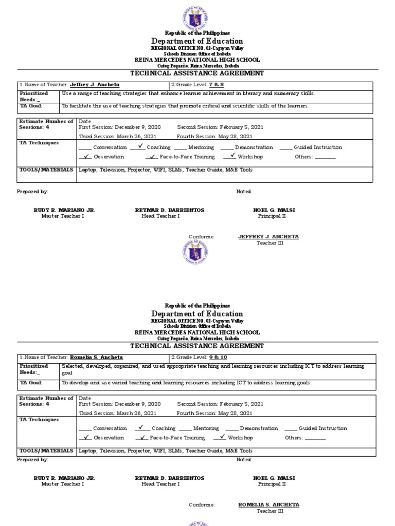 Technical Assistance Agreements for Teachers | PDF | Mentorship ...