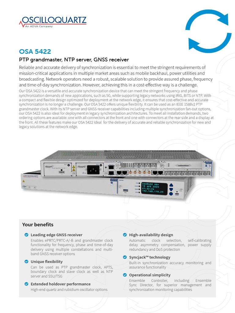 OSA PTP Grandmaster, NTP Server, GNSS Receiver. Your Benefits | PDF ...